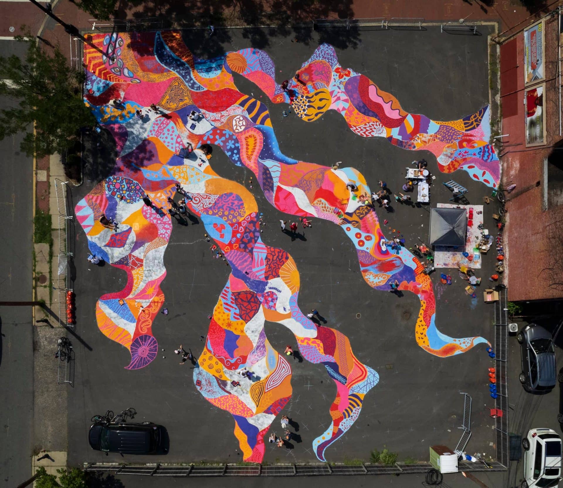Yale Corner Comes Alive With Colorful Parking Lot Mural, Painted by 200 ...